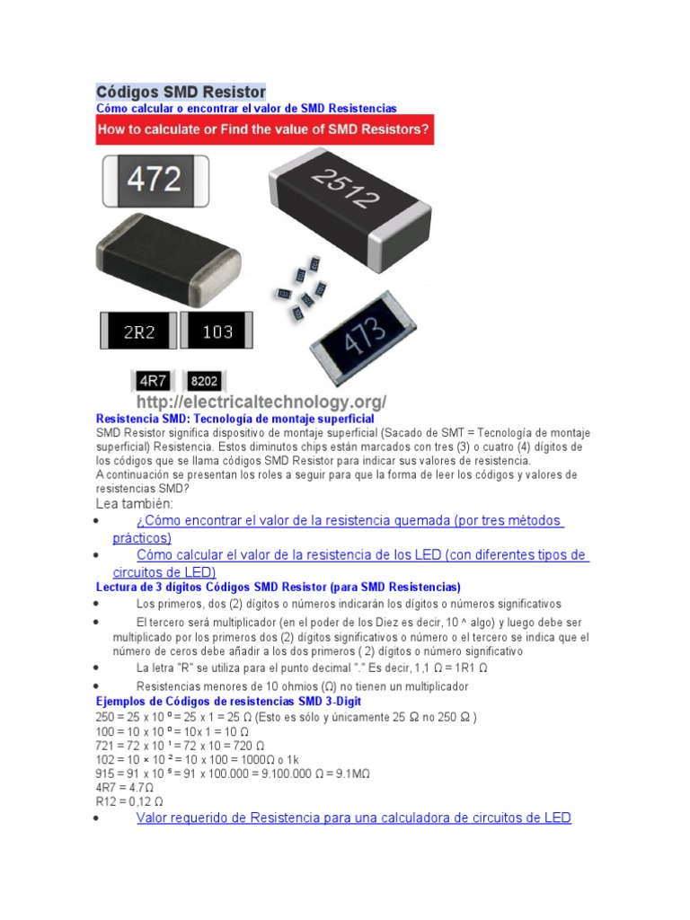 Códigos SMD Resistor | PDF | Resistor | Electricidad