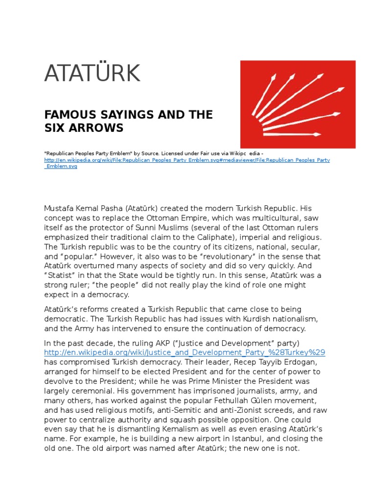 Atatürk: Famous Sayings and The Six Arrows | PDF | Mustafa Kemal ...