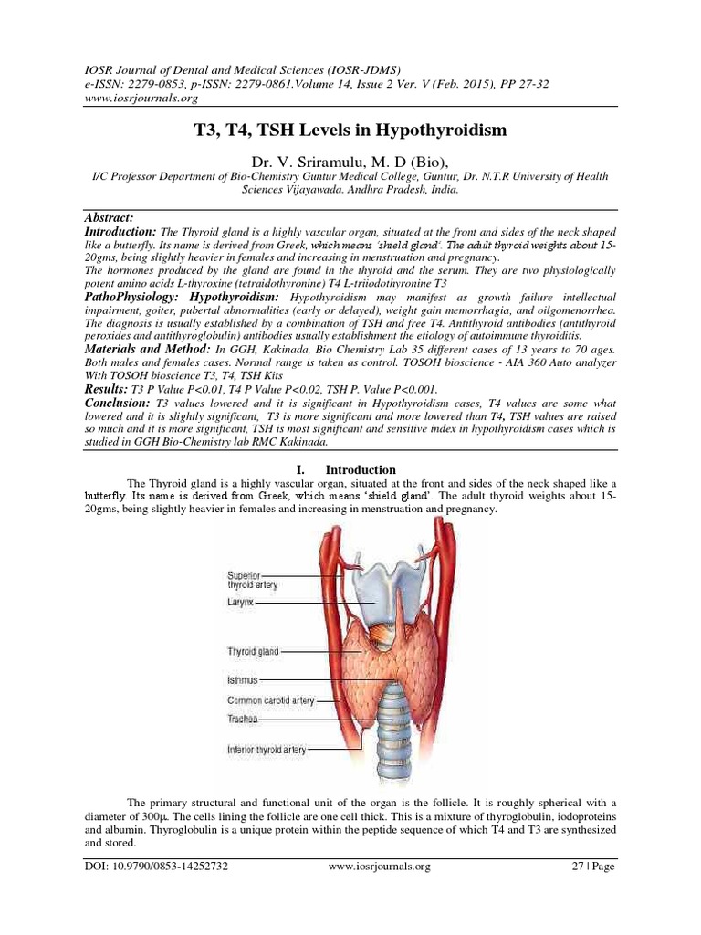 T3, T4, TSH Levels in Hypothyroidism | Download Free PDF ...