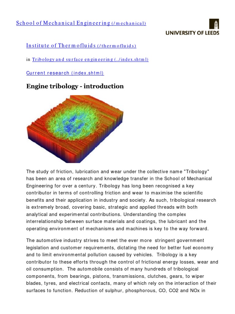 Engine Tribology | PDF | Engines | Fuels