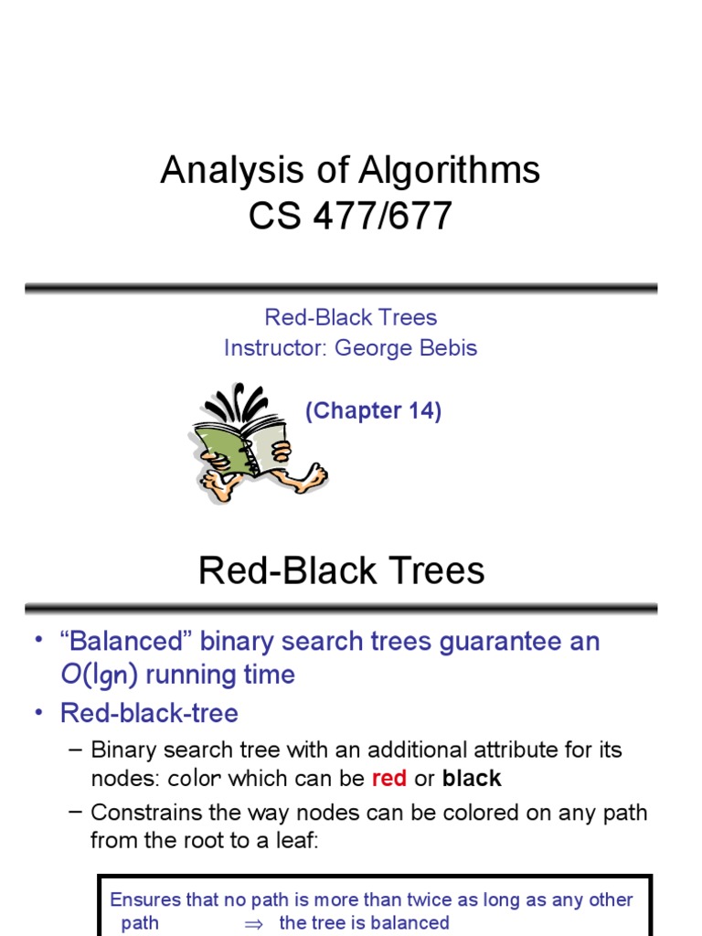 Analysis of Algorithms CS 477/677: Red-Black Trees Instructor: George Bebis (Chapter 14) | PDF ...
