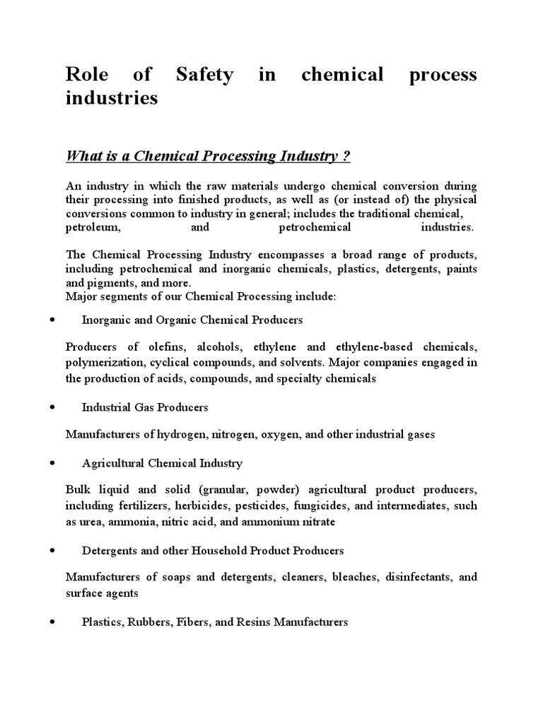 Safety in Chemical Process Industries | PDF | Occupational Safety And ...