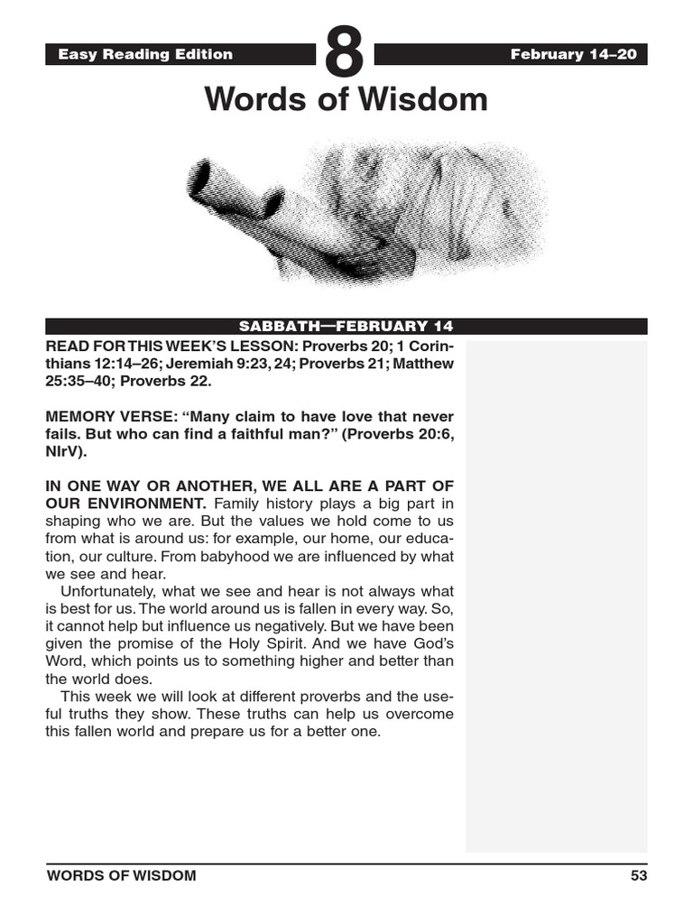 1st Quarter 2015 Lesson 8 Easy Reading Edition Words of Wisdom PDF ...