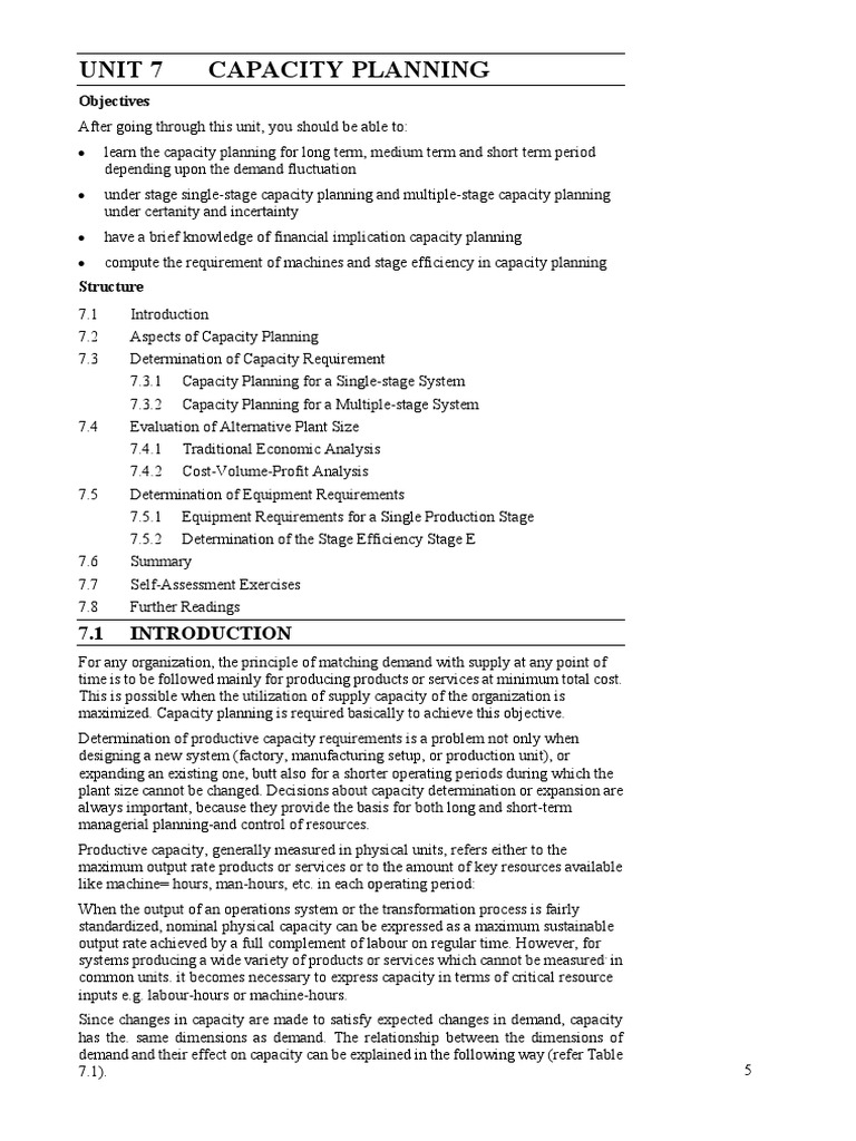 Unit 7 Capacity Planning: Objectives | PDF | Technology & Engineering ...