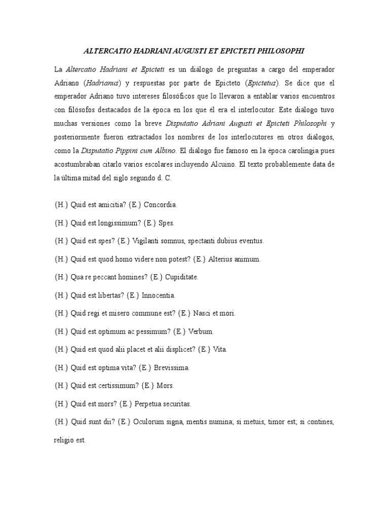 Altercatio Hadriani Augusti Et Epicteti Philosophi | PDF