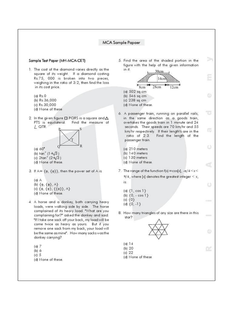 MH MCA CET Sample Paper 1 | PDF