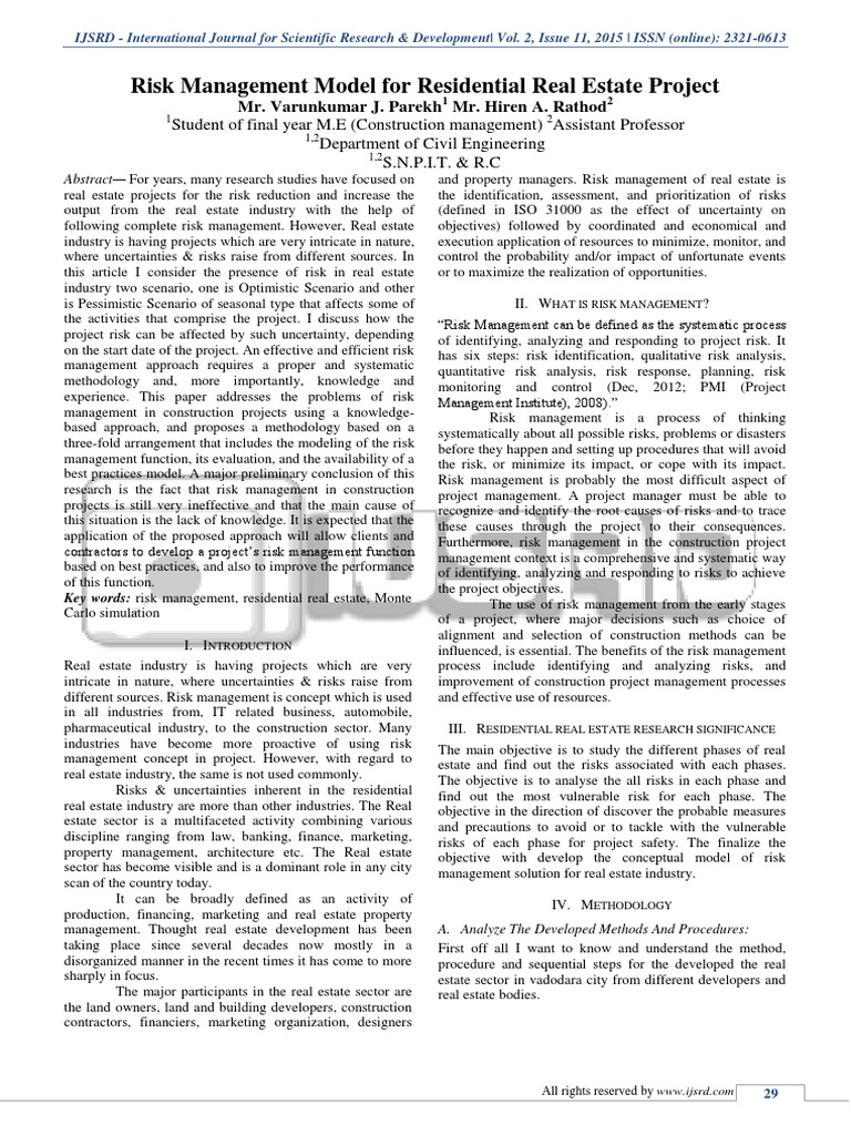 Risk Management Model For Residential Real Estate Project | PDF | Risk ...