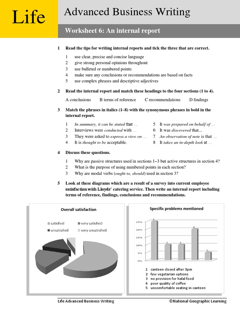 Advanced Business Writing: Worksheet 6: An Internal Report | PDF ...