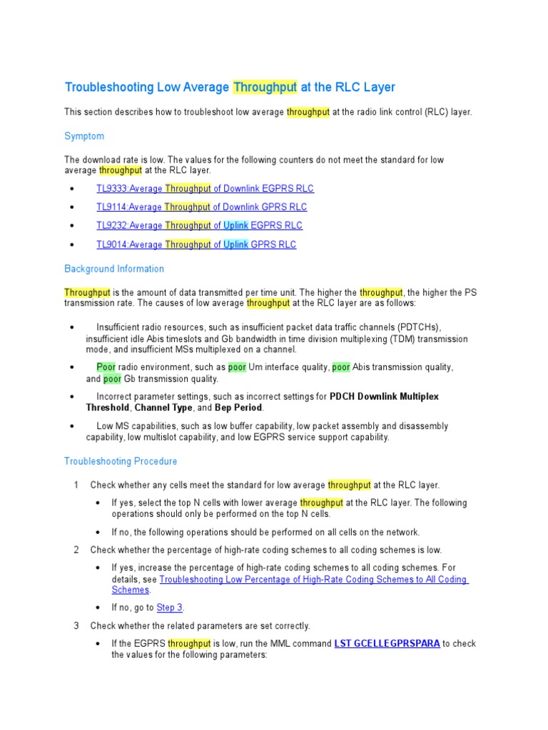 Troubleshooting Low Average Throughput at The RLC Layer | PDF | General ...
