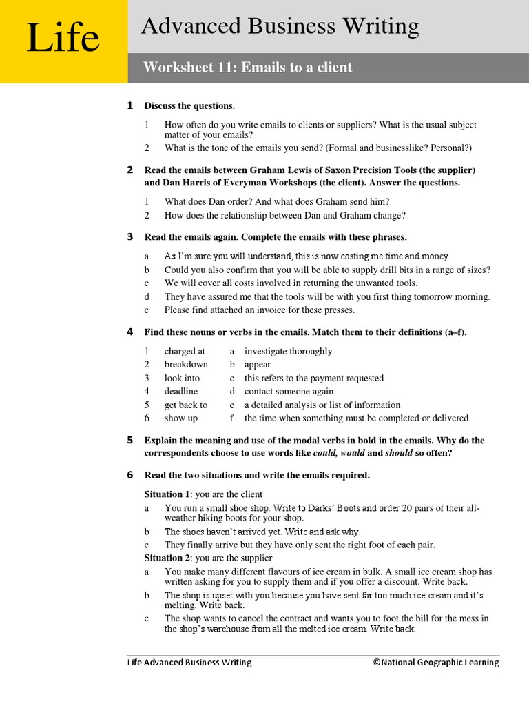 Advanced Business Writing: Worksheet 11: Emails To A Client | PDF ...