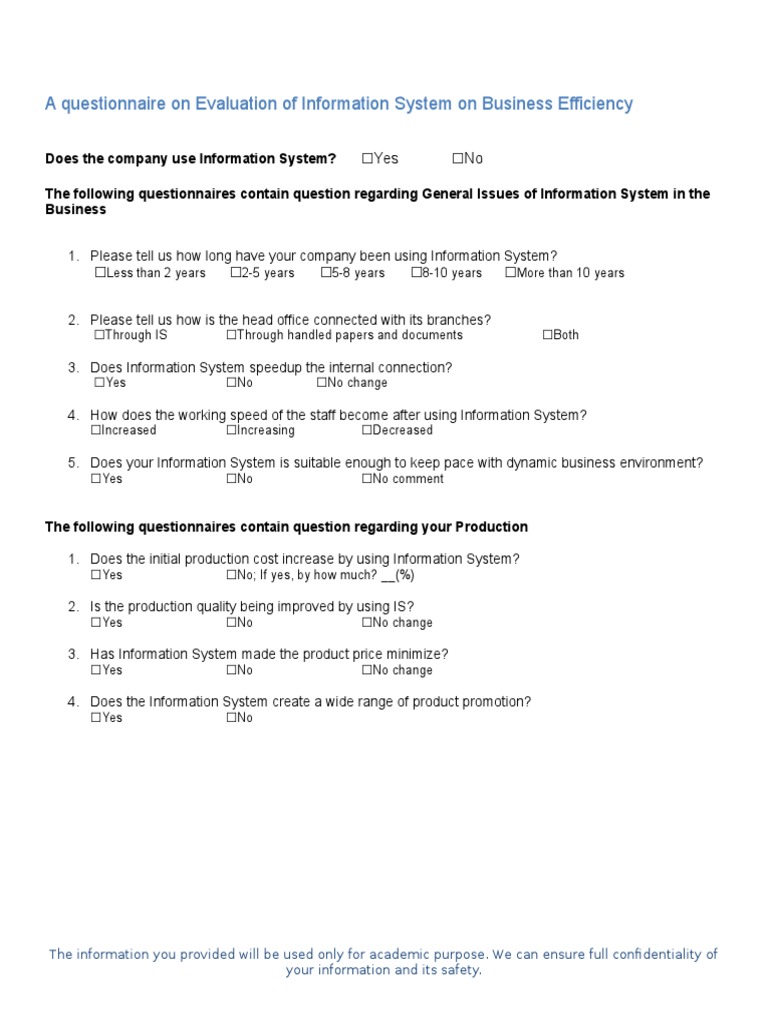 MIS Questionnaire | PDF | Information System | Business