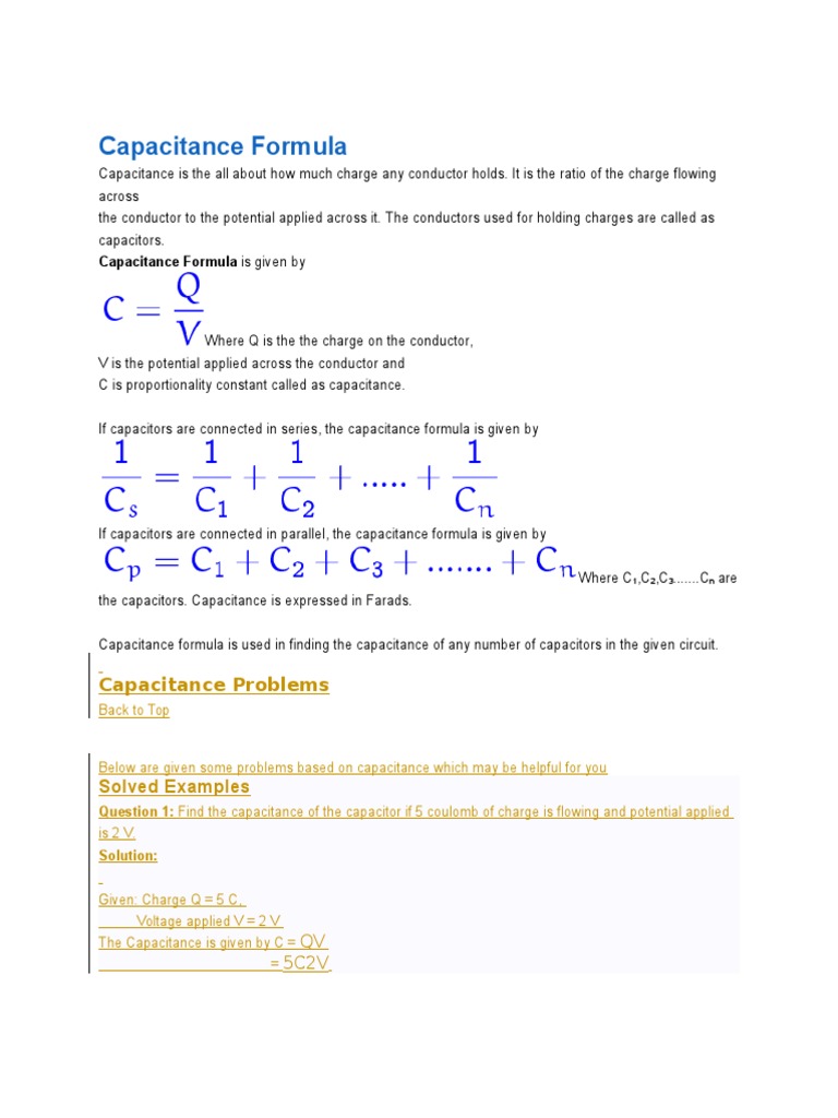 Formula For Capacitor Calculation2 | PDF | Capacitor | Series And ...