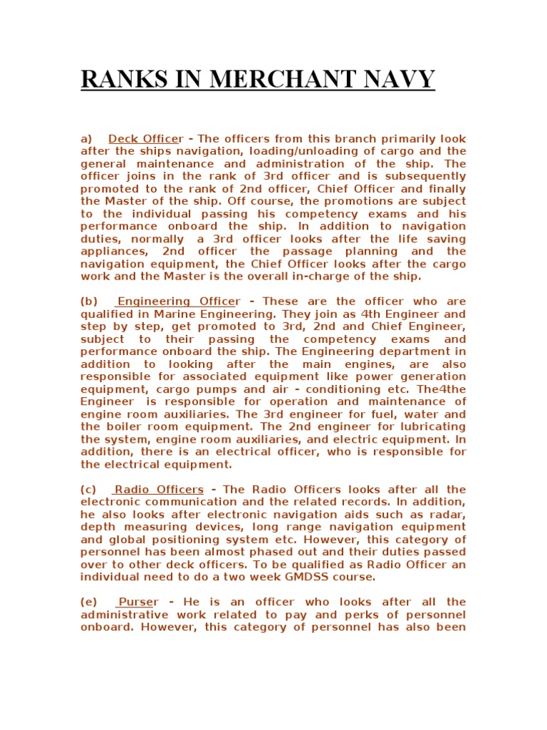 Ranks in Merchant Navy (HOW TO JOIN MERCHANT NAVY - II) | PDF | Ships ...