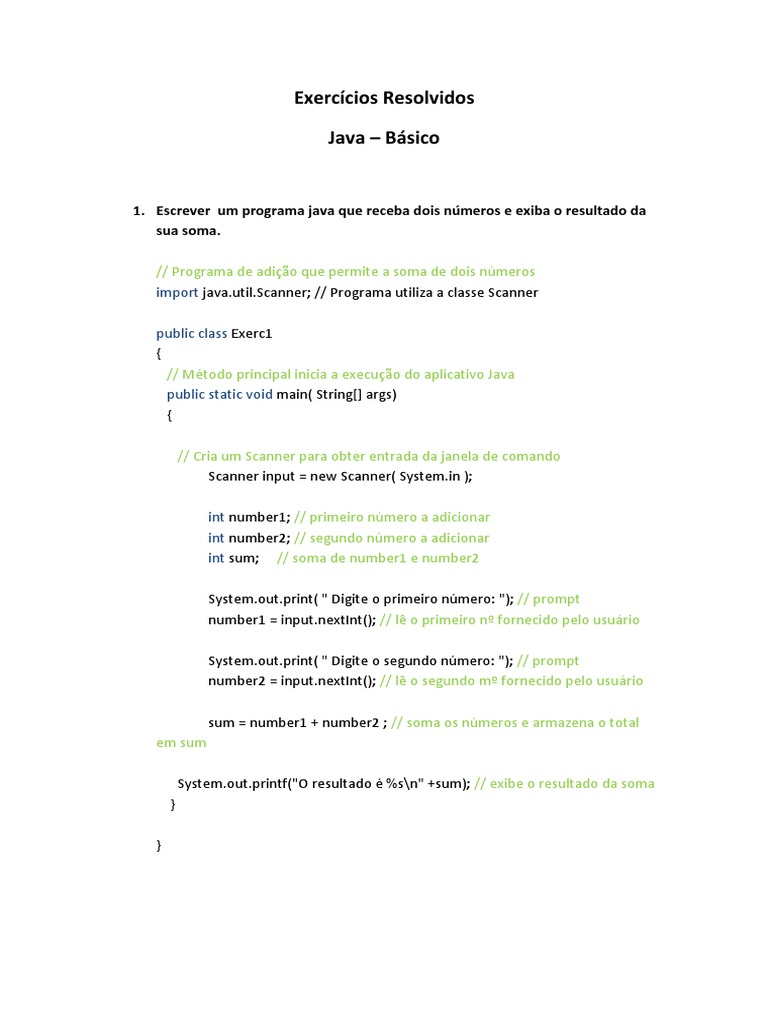 Java Básico Exercícios Resolvidos Pdf Java Linguagem De