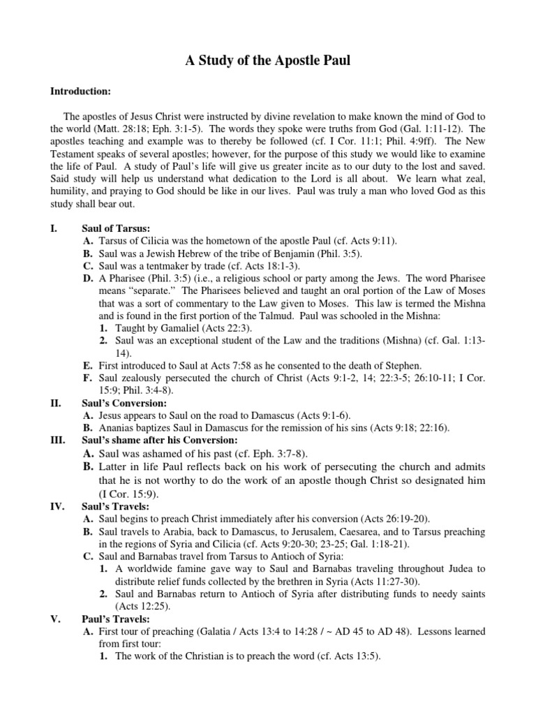 Outline of Paul's Life | Acts Of The Apostles | Paul The Apostle
