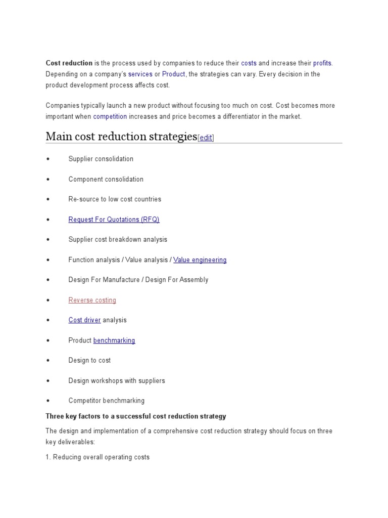 Main Cost Reduction Strategies: Costs Profits Services Product | PDF ...