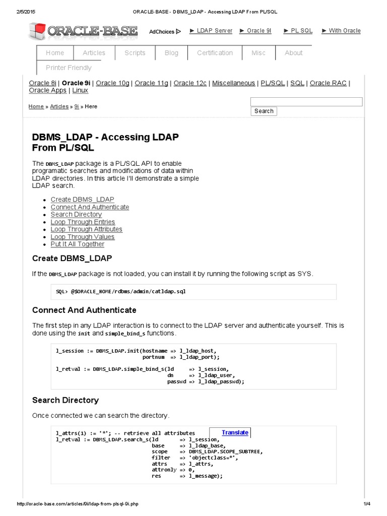Oracle Base Dbmsldap Accessing Ldap From Plsql Oracle Database Sql 1355