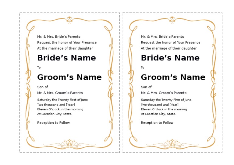 Wedding Invitation Format Template | PDF