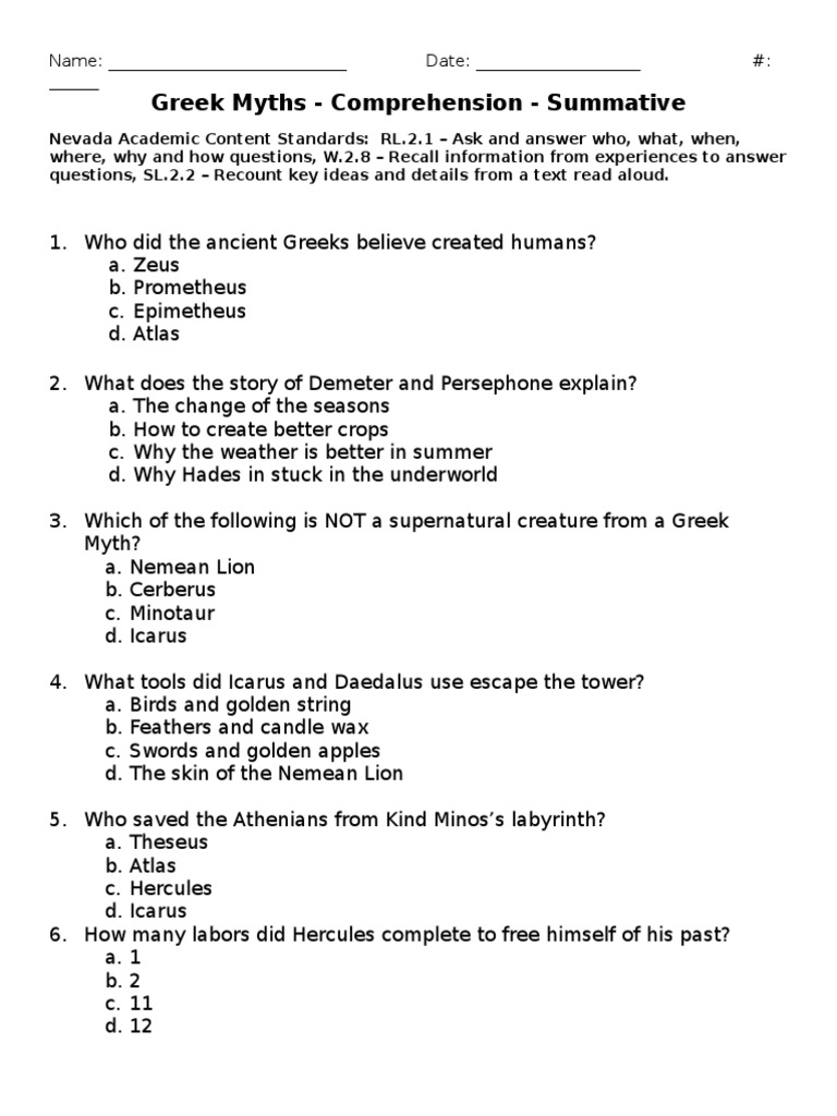 Unit 4 Summative Assessment | PDF | Hades | Paleo Balkan Mythology