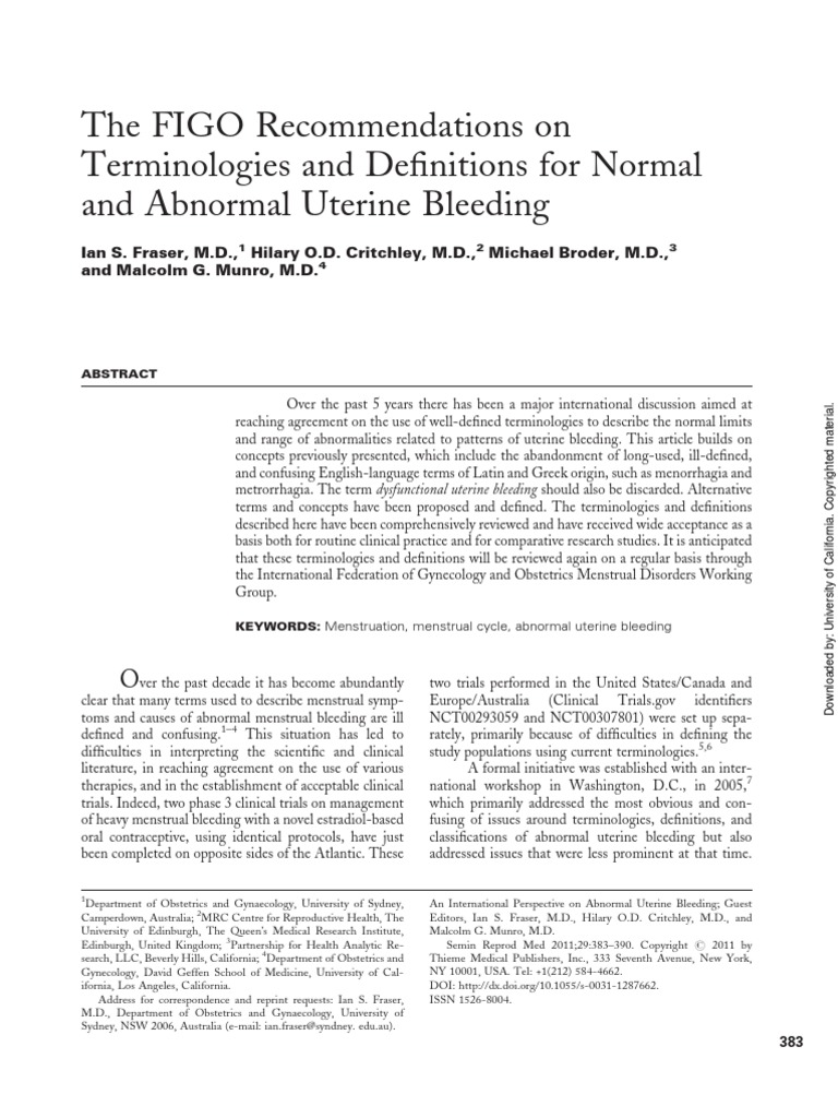 The FIGO Recommendations On Terminologies and Definitions For Normal ...