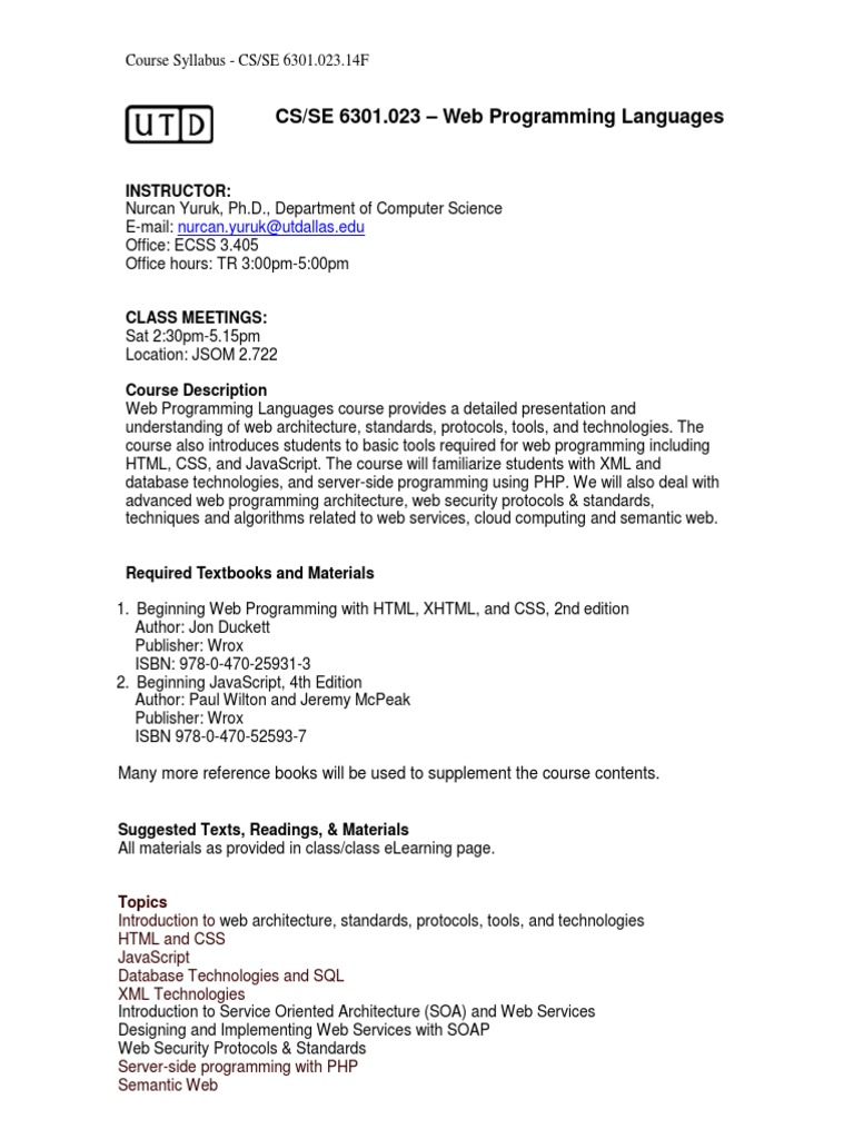 UTD Web Programming | PDF | Html | Java Script