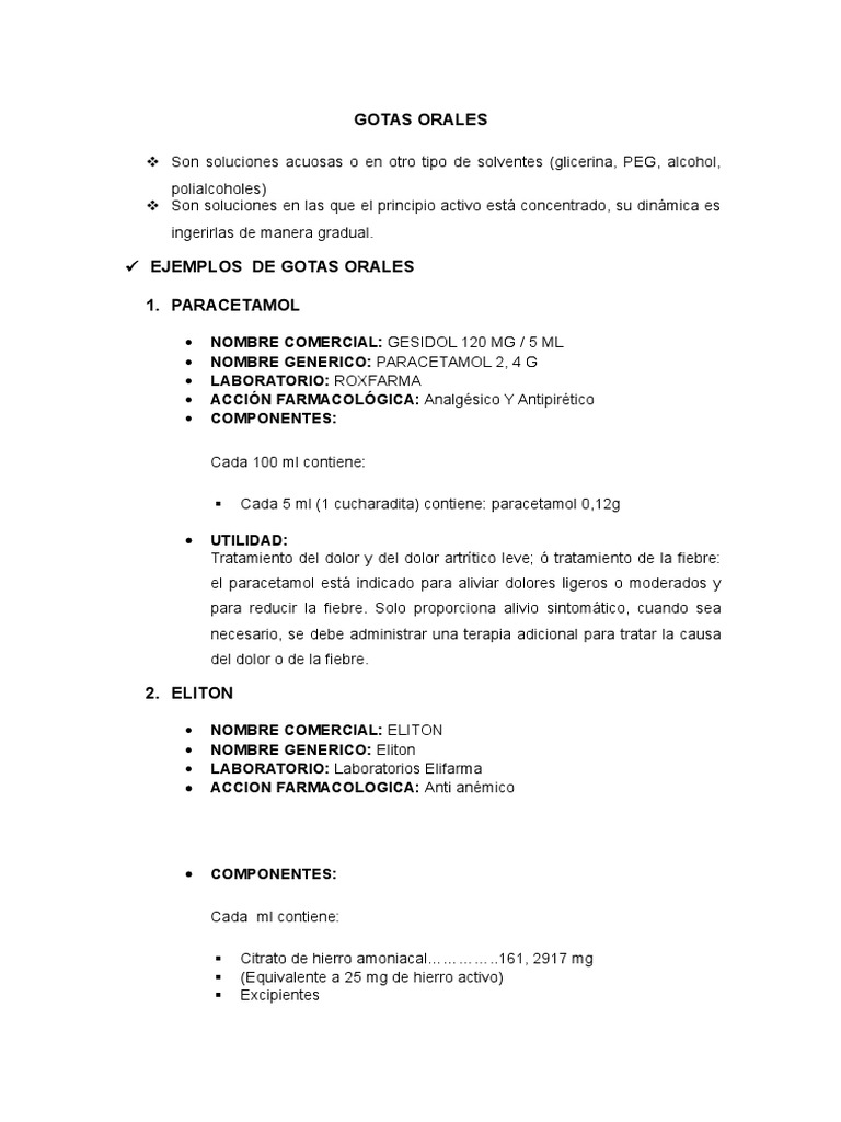Ejemplos de Gotas Orales y Usos | PDF | Rtt | Drogas
