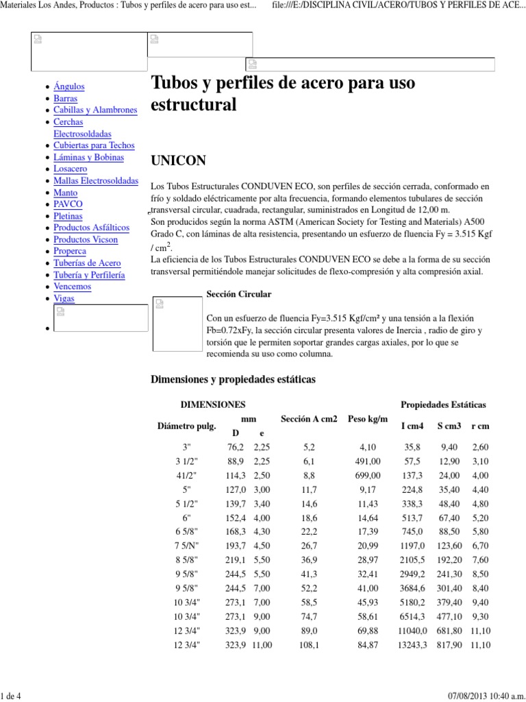 Tubos y Perfiles de Acero para Uso Estructural | PDF | Ingeniería ...