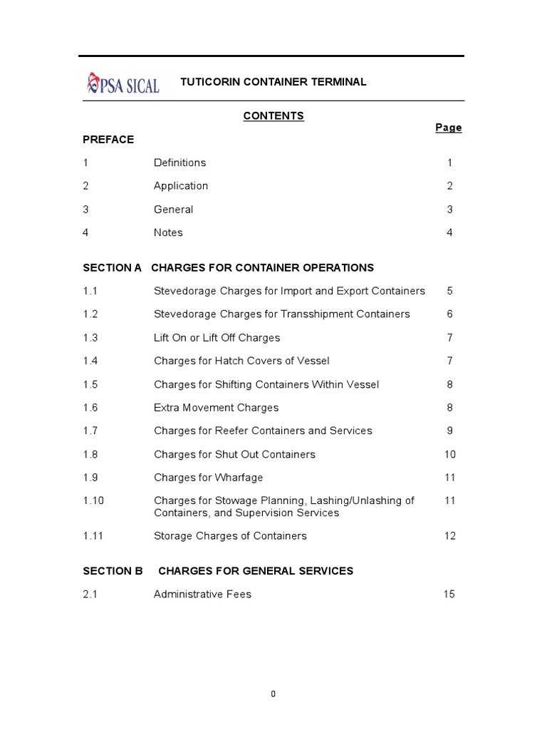 PSA Sical Terminal Tariff | PDF | Cargo | Containerization