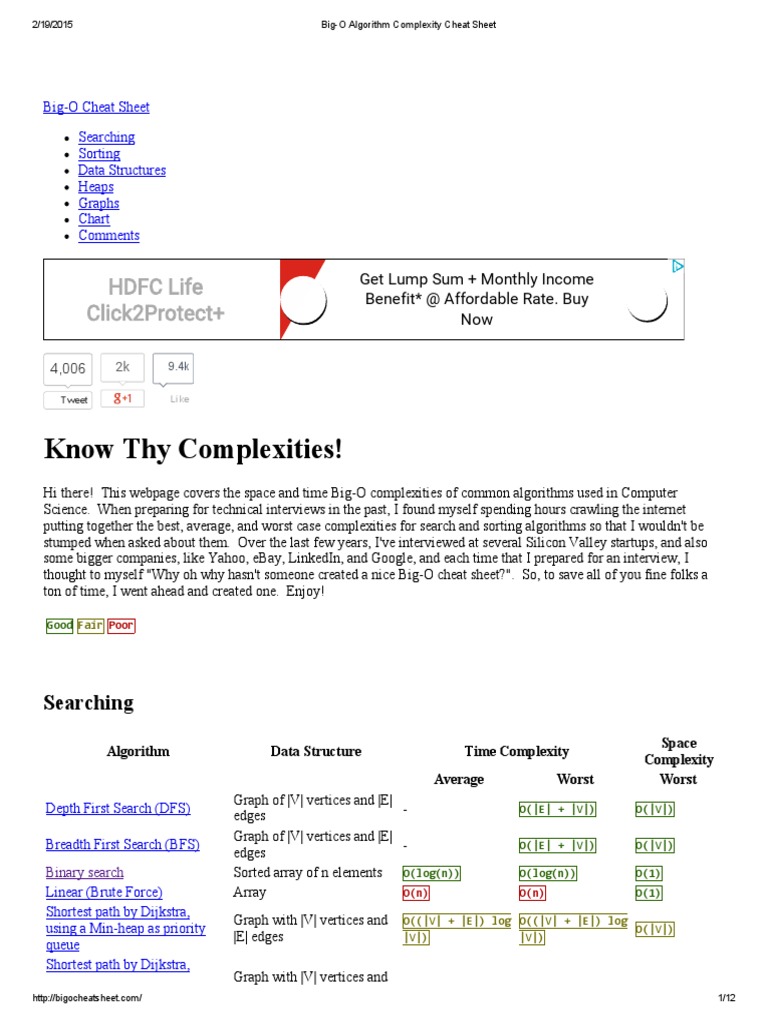 Big-O Algorithm Complexity Cheat Sheet | PDF | Array Data Structure | Discrete Mathematics