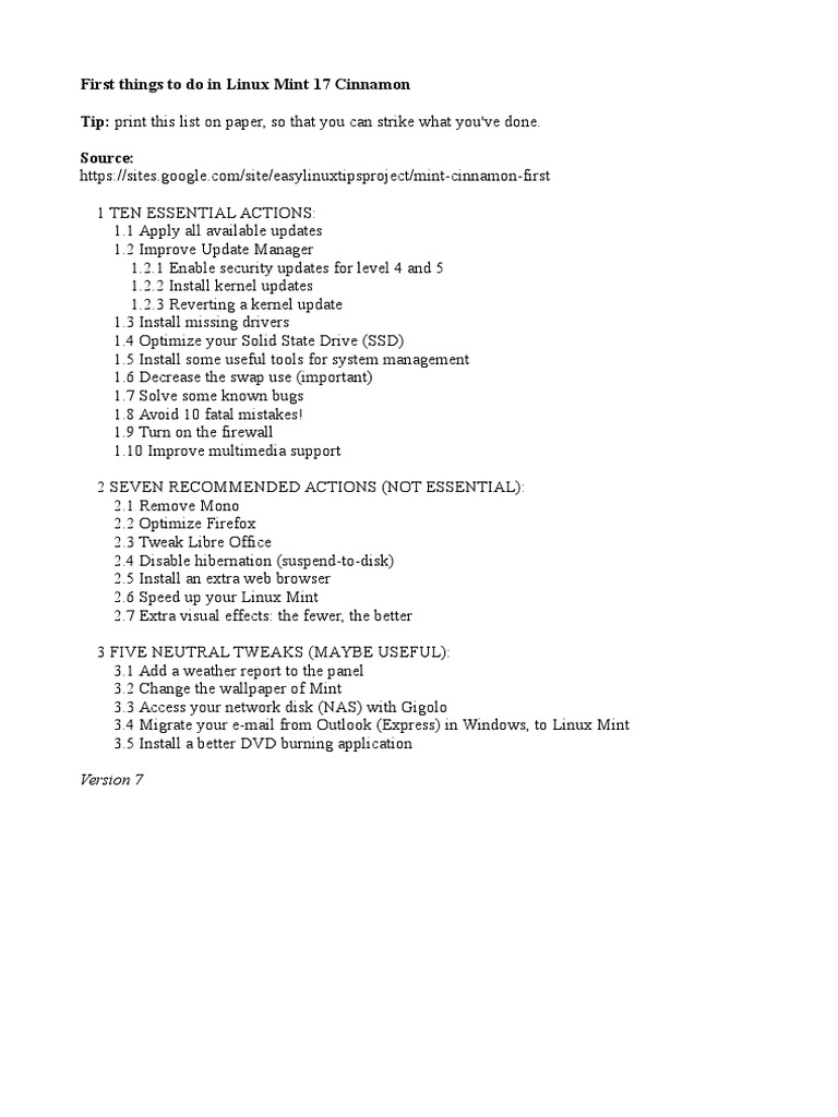 Checklist Linux Mint Cinnamon v7 | PDF | Computers