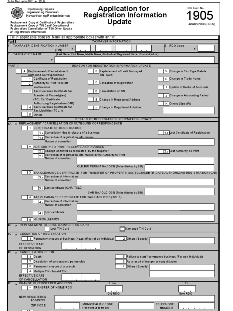 BIR Form 1905: Registration Updates | PDF | Receipt | Invoice