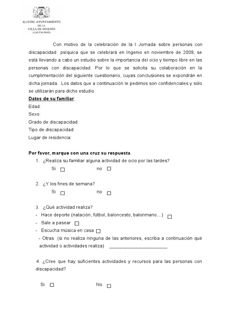 Cuestionario Ocio y Tiempo Libre | PDF