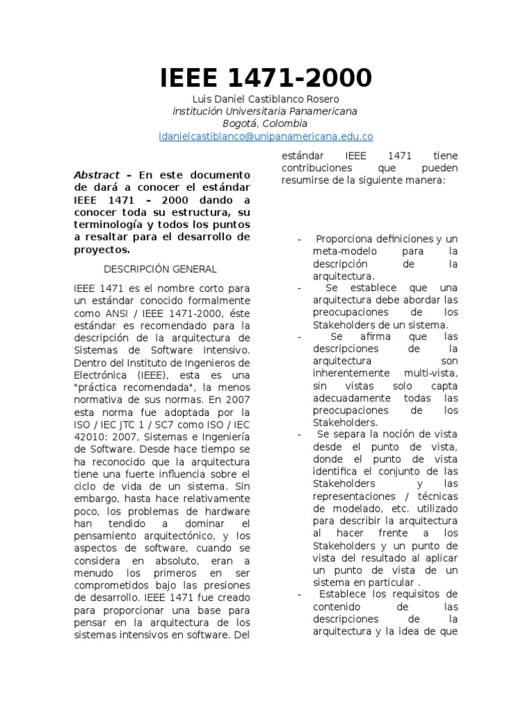 Estándar IEEE 1471-2000: Arquitectura de Sistemas | PDF | Organización ...
