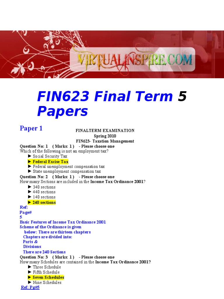 Fin623 Final Term 5 Papers | PDF | Basis Of Accounting | Accounting ...