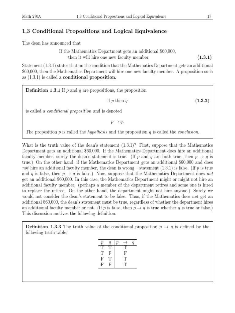 1.3 Conditional Propositions and Logical Equivalence | If And Only If ...
