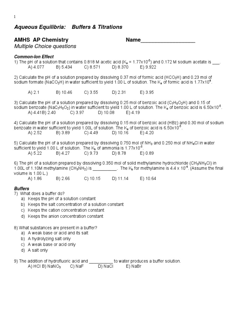 Aqueous Equilibria: Buffers & Titrations | PDF | Titration | Chemistry