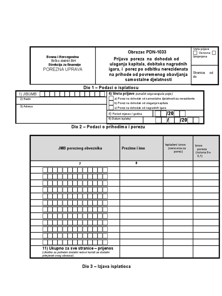 DFPU Obrazac PDN 1033 Prijava - Poreza - Na - Dohodak B | PDF