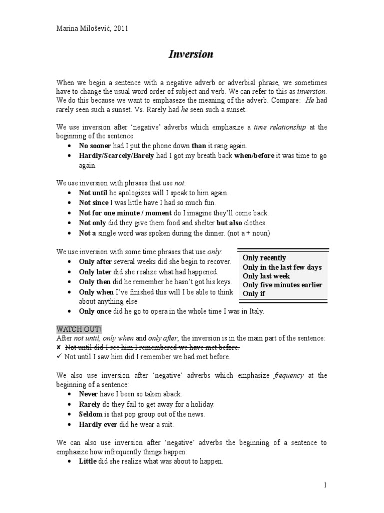 Inversion in English Language | PDF | Adverb | Verb