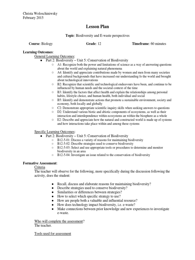 Lesson Plan - E-Waste - Grade 12 | PDF | Conservation Biology ...
