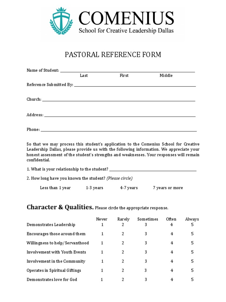 Pastoral Reference Form | PDF | Psychology | Psychological Concepts