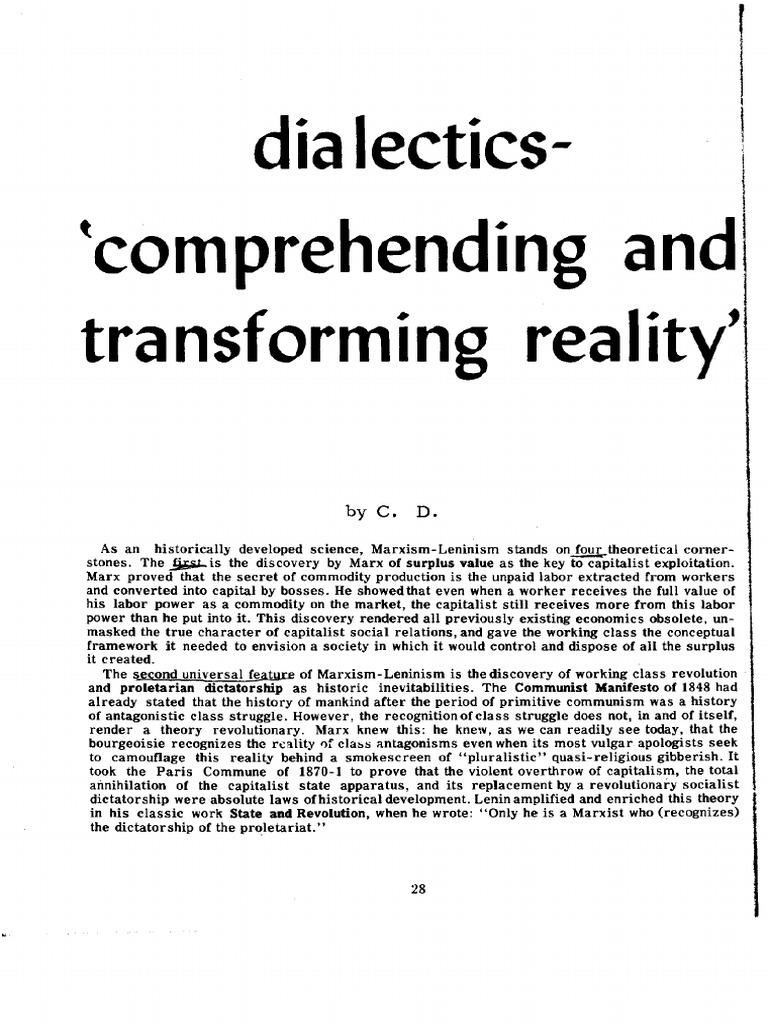 Dialectics - 'Comprehending and Trasforming Reality' - PLP 1977 | PDF ...