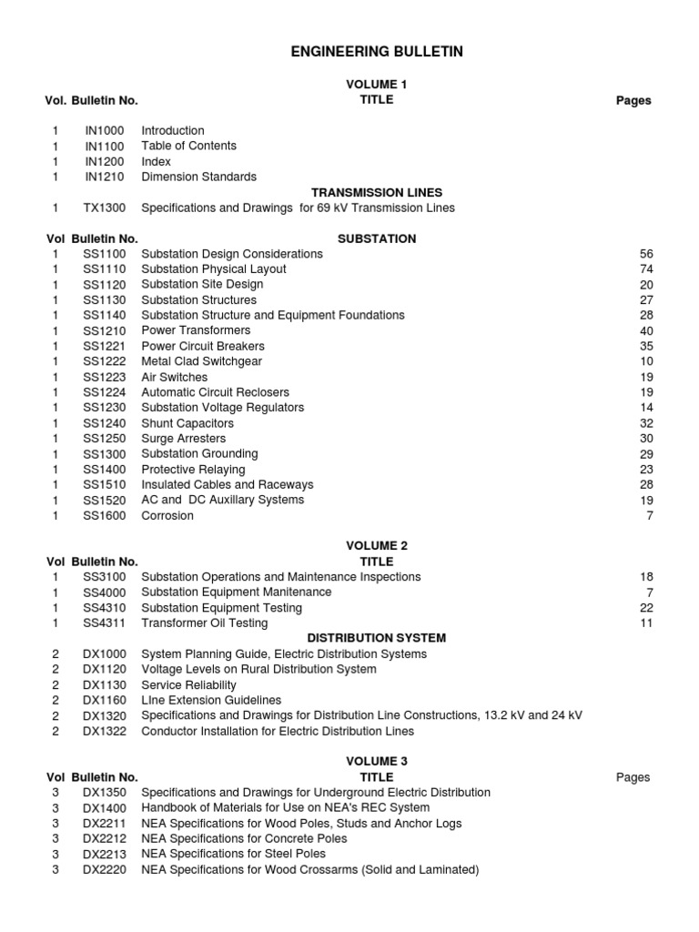 Engineering Bulletin - Table of Contents PDF | PDF | Electrical ...