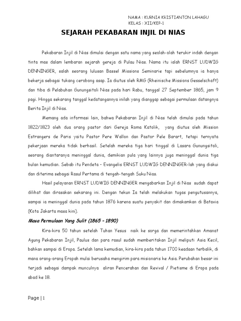 Sejarah Injil Di Nias | PDF | Agama & Spiritualitas