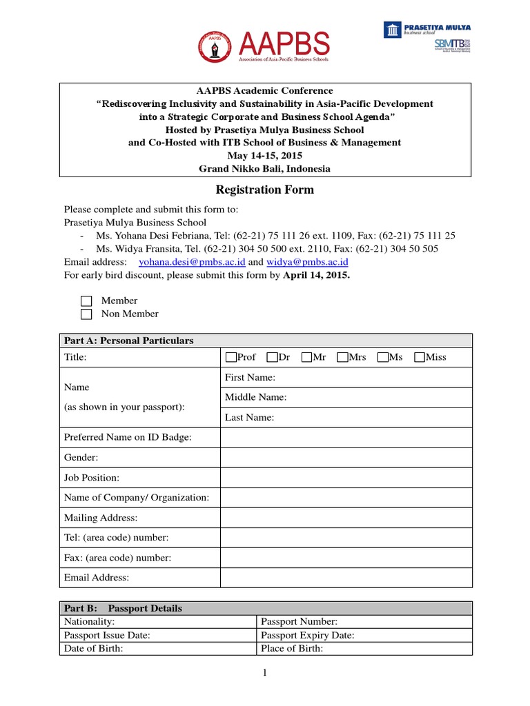 AAPBS 2015 Registration Form | PDF | Career & Growth