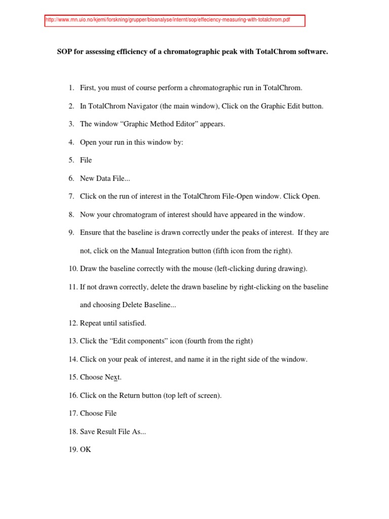 SOP For Assessing Efficiency of A Chromatographic Peak With TotalChrom ...