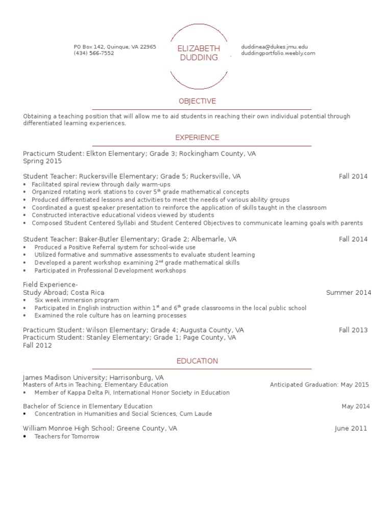 Elementary Education Teaching Resume | PDF