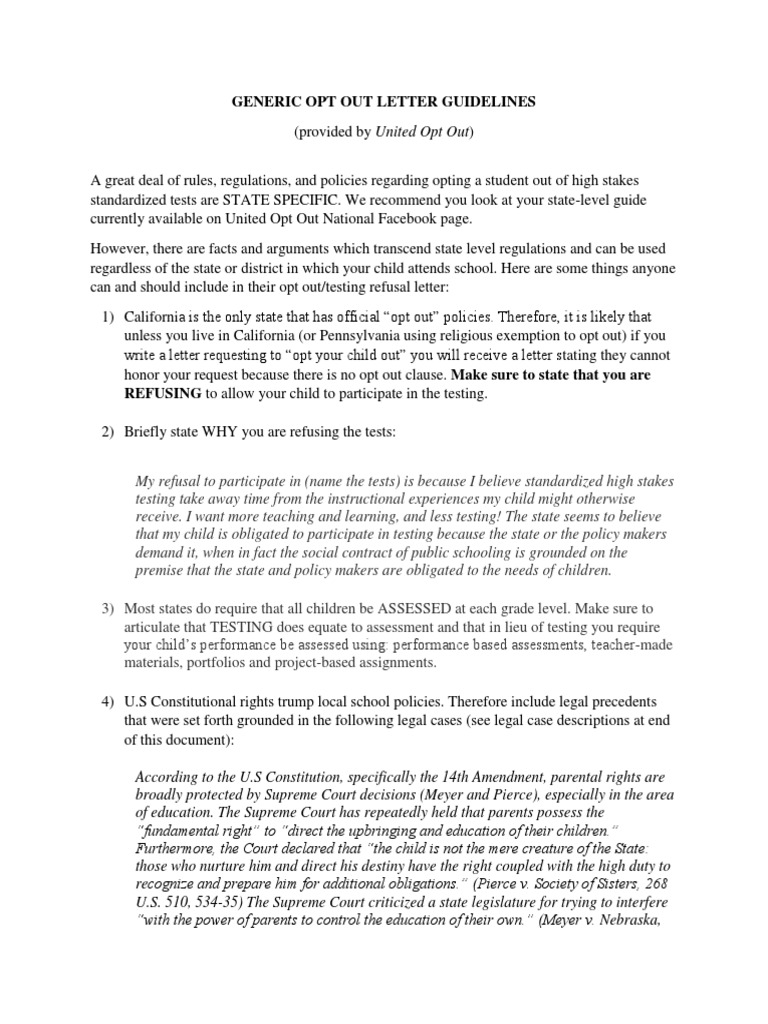 Opt-Out Letter Guidelines for Parents | PDF | Meyer V. Nebraska ...