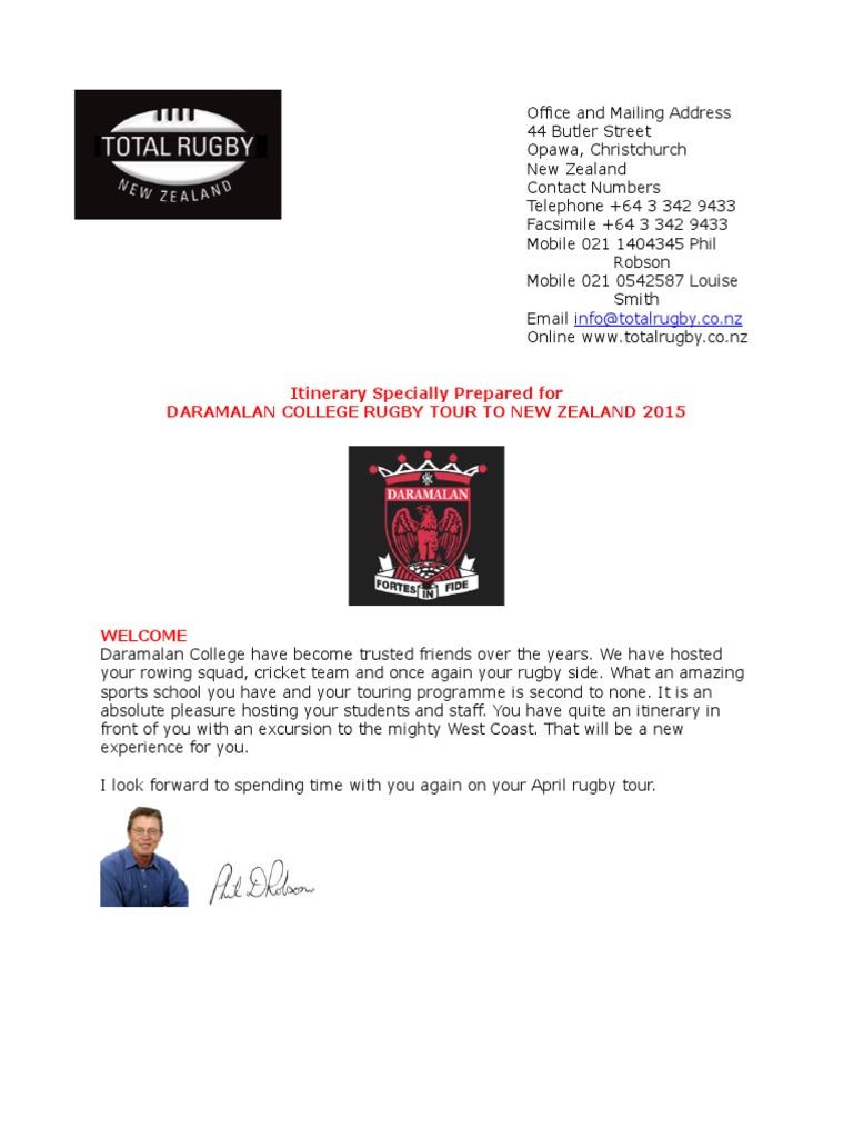 Daramalan College Rugby Tour 2015 Full Itinerary | PDF | Rugby Union ...