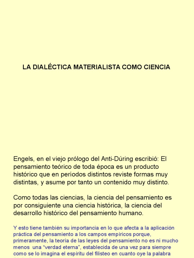 A Dialéctica Materialista Como Ciencia | PDF | Dialéctico | Materialismo
