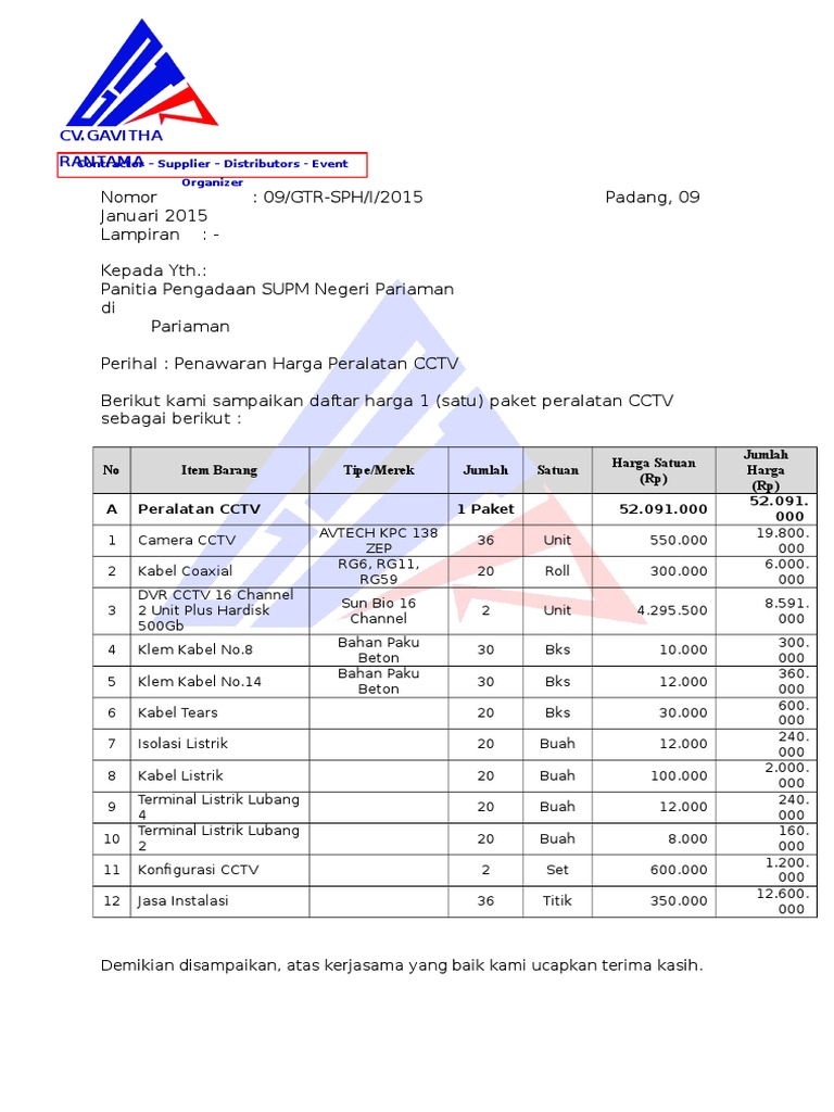 Surat Penawaran CCTV | PDF | Resolusi Optik | Video